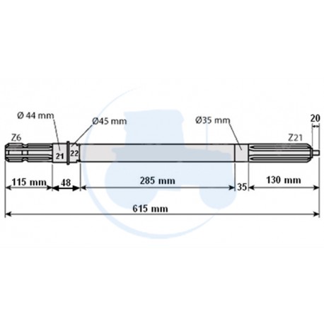 ARBRE PRISE DE FORCE L 615 pour tracteurs MASSEY-FERGUSON