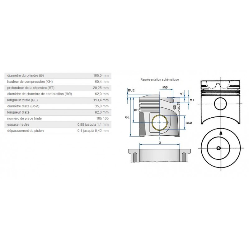 PISTON KS D226 Ø 105 - AXE Ø 35mm pour tracteurs RENAULT FENDT - Tracto ...